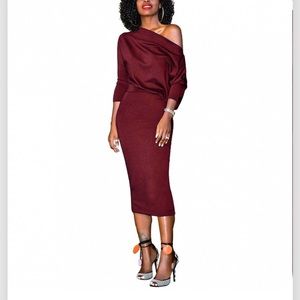 Dresses | Burgundy Off Shoulder Bodycon Midi Dress | Poshmark